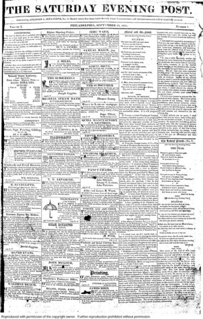 September 22, 1821 | The Saturday Evening Post