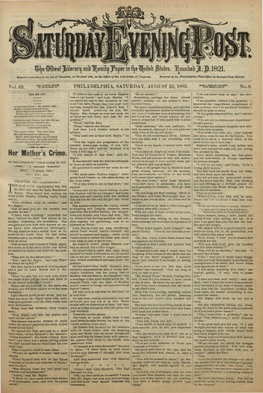 August 25, 1883 | The Saturday Evening Post