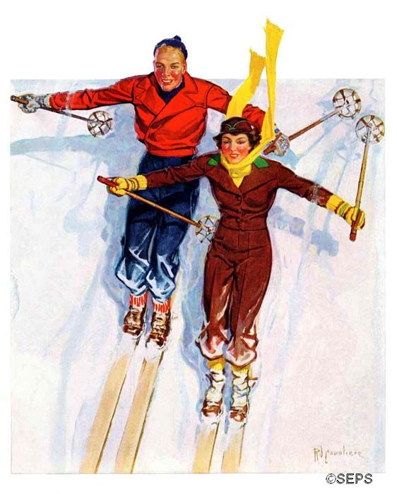 Couple Downhill Skiing | The Saturday Evening Post